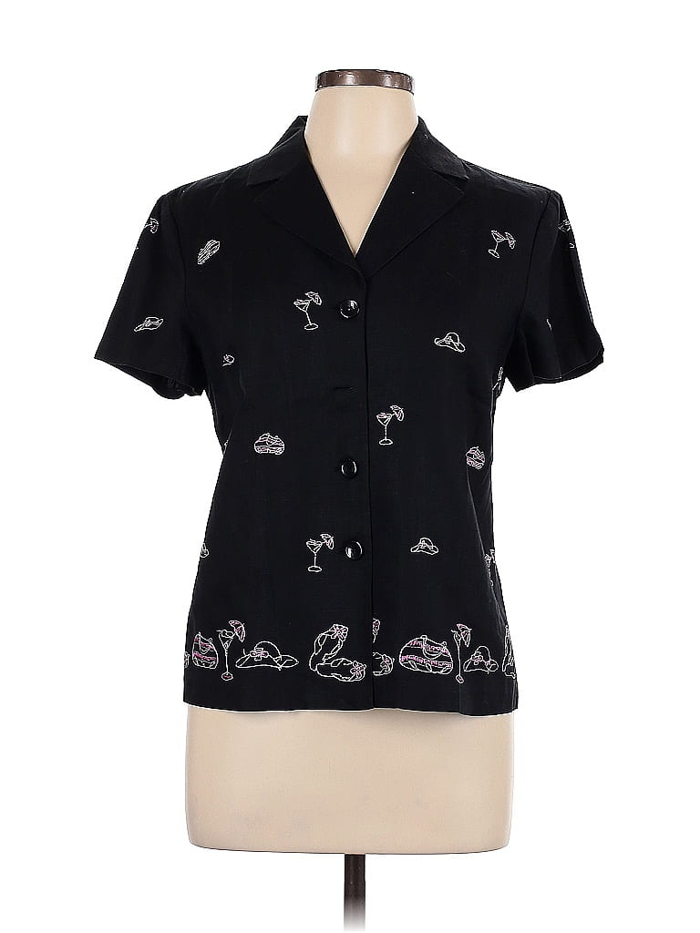Sandra 100% Linen Black Short Sleeve Blouse Size 10 - 54% off | ThredUp