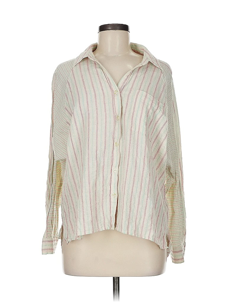 Hem & Thread 100% Cotton Stripes Ivory Long Sleeve Button-Down Shirt Size M - 58% off | ThredUp