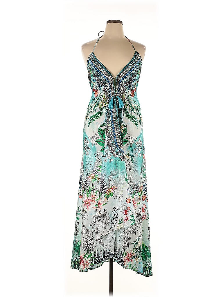 True Colors By La Moda 100% Polyester Tropical Teal Cocktail Dress Size ...