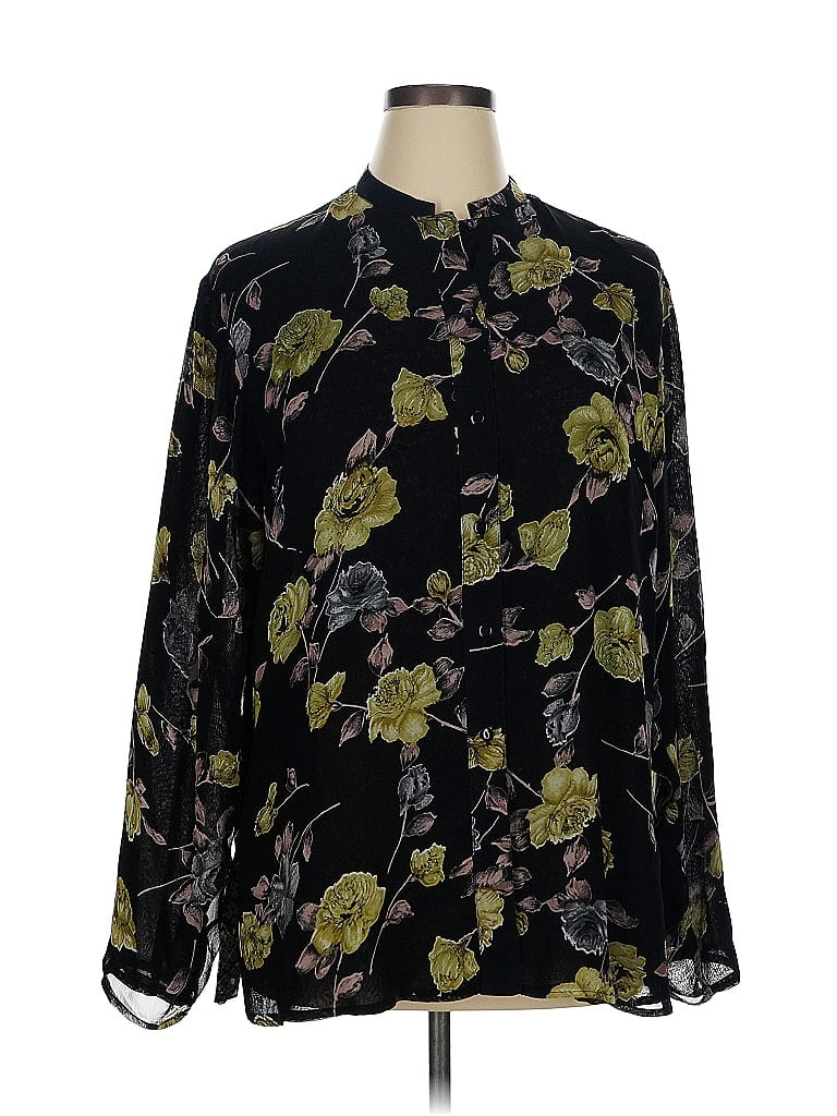Coldwater Creek 100% Rayon Floral Black Long Sleeve Blouse Size XL - 20 ...