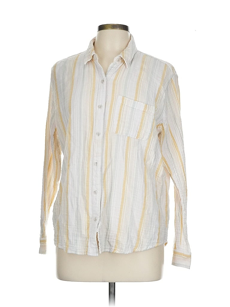 Universal Thread 100% Cotton Stripes Yellow Long Sleeve Button-Down ...