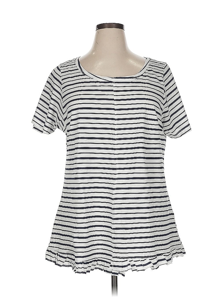 Zip & Zoe 100% Cotton Stripes Ivory Short Sleeve Henley Size 16 - 45% ...