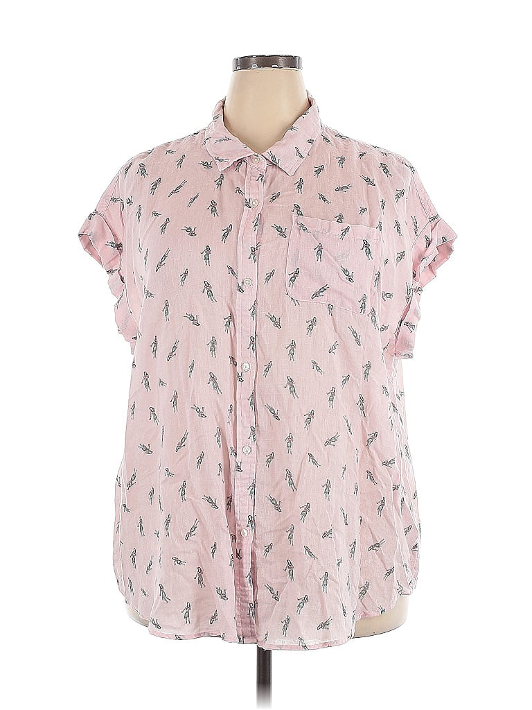 True Craft Print Pink Short Sleeve Blouse Size 2X - 47% off | ThredUp