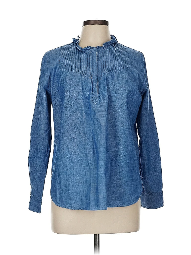 J.Crew Mercantile 100% Cotton Blue Long Sleeve Blouse Size 6 - 76% off | ThredUp