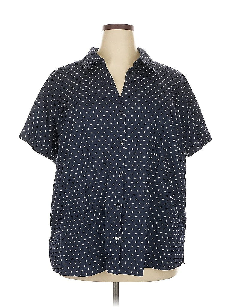 Basic Editions Polka Dots Blue Short Sleeve Button-Down Shirt Size 3X - 31% off | ThredUp