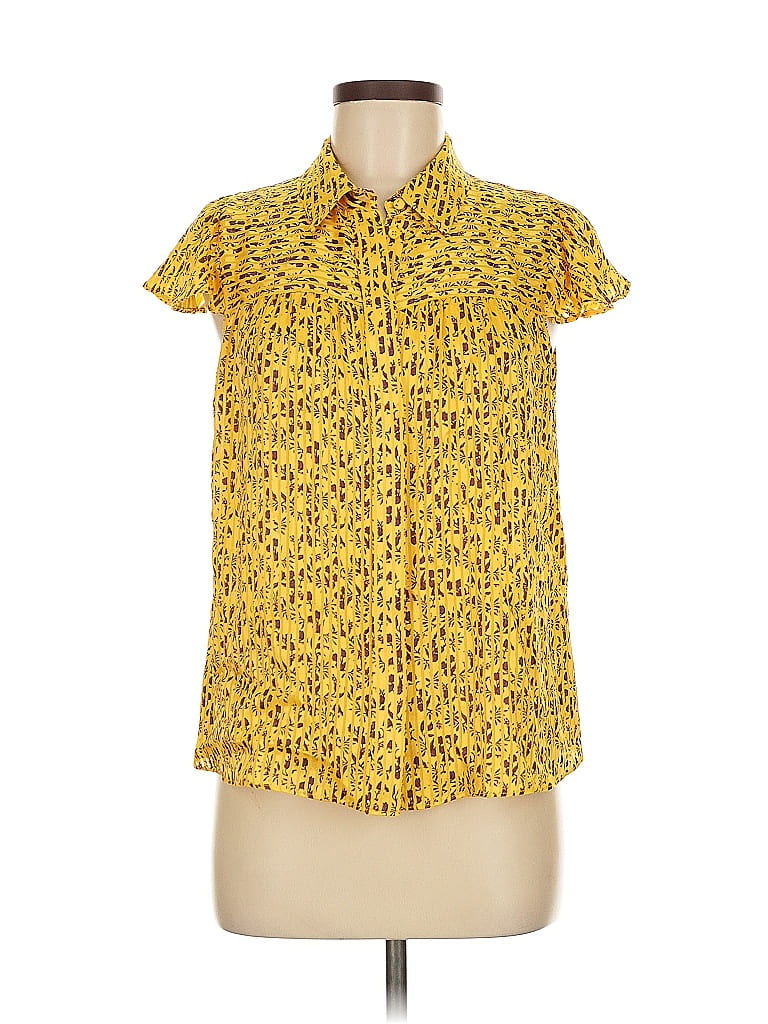 Alice + Olivia Print Yellow Short Sleeve Blouse Size M - 79% off | ThredUp