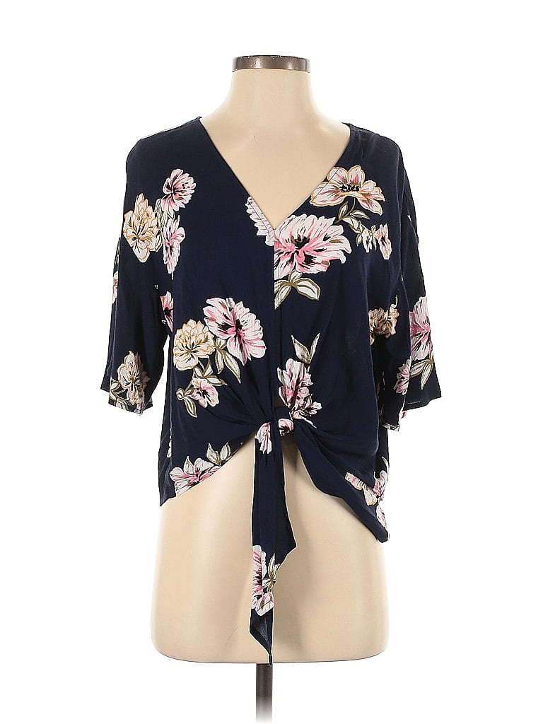 Xscape 100% Rayon Black Blue Short Sleeve Blouse Size XS - 78% off | ThredUp