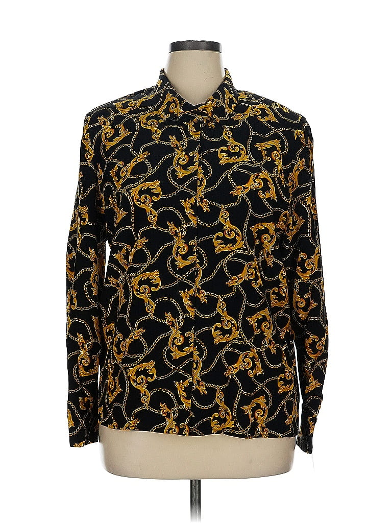 Barrie Pace 100% Silk Paisley Gold Long Sleeve Silk Top Size 16 - 82% ...