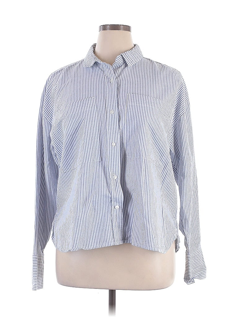 BeachLunchLounge 100% Cotton Stripes Blue Long Sleeve Button-Down Shirt Size XL - 71% off | ThredUp