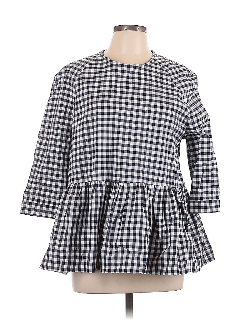 Assorted Brands Checkered-gingham Gray 3/4 Sleeve Blouse Size L - 54% ...