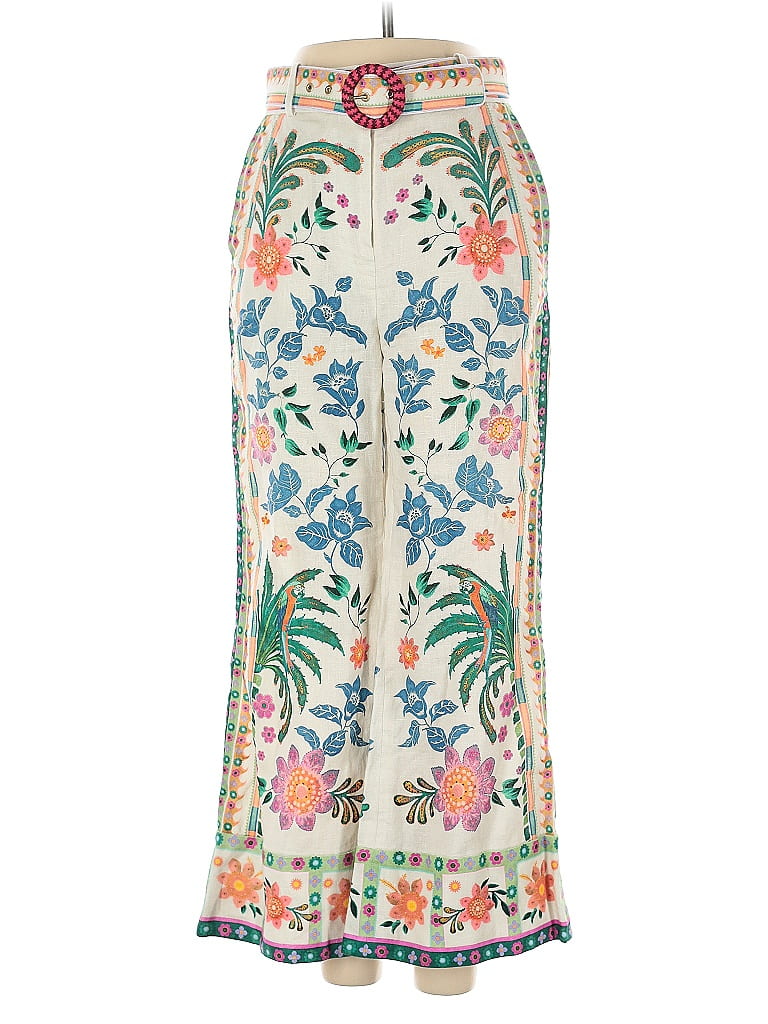 Zimmermann 100% Linen Ivory Ginger Floral-Print Linen Pants Size 4 ...