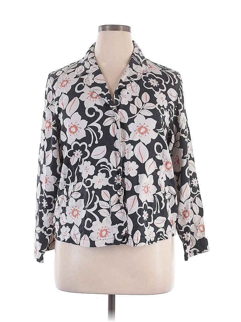 Pineapple Moon 100% Silk Floral Ivory 3/4 Sleeve Silk Top Size XL - 54% ...