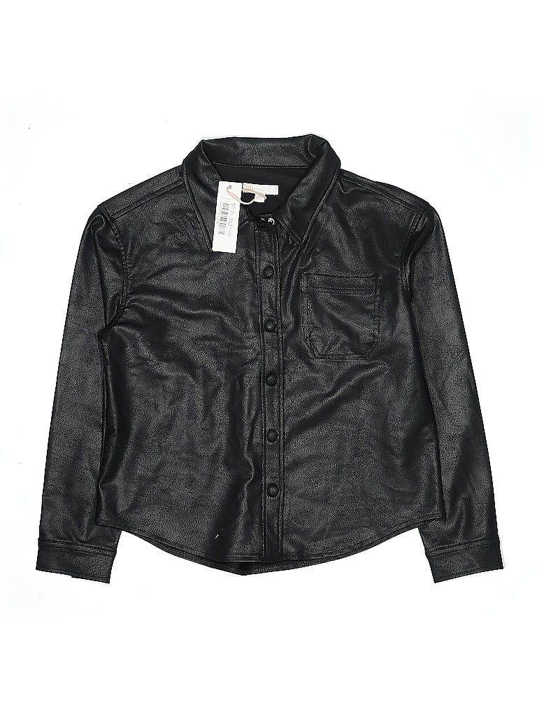 GB Girls Metallic Black Long Sleeve Button-Down Shirt Size M (big kids ...