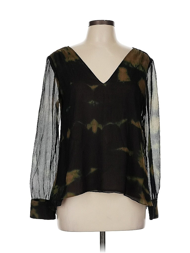 Rory Beca 100% Silk Print Black 3/4 Sleeve Silk Top Size M - 58% off ...