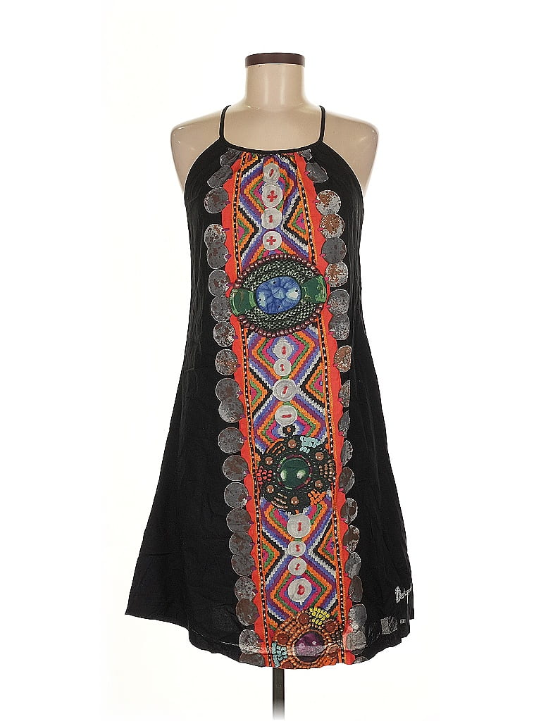 Desigual 100% Polyester Graphic Black Casual Dress Size 28 waist - 69% ...