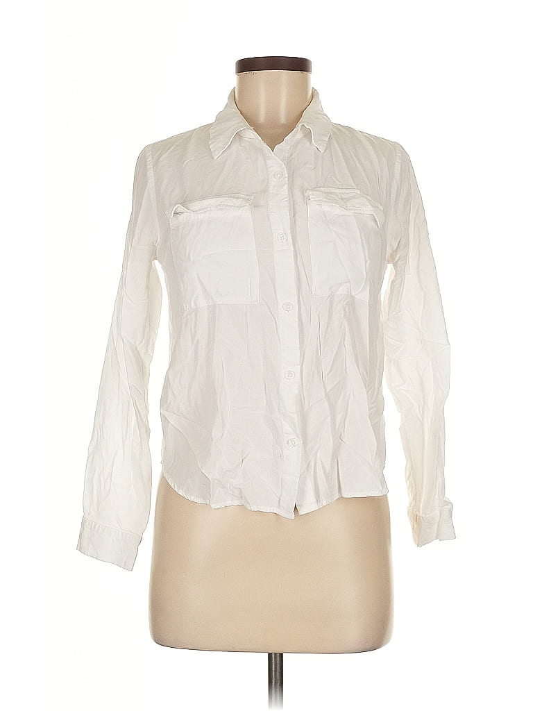 Fashion Nova 100% Rayon Ivory Long Sleeve Button-Down Shirt Size M - 15% off | ThredUp