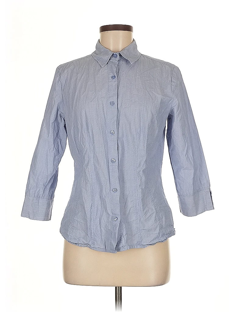 Covington 100% Cotton Blue 3/4 Sleeve Button-Down Shirt Size L - 52% ...