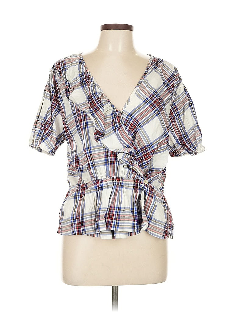 Free Assembly Ivory Short Sleeve Blouse Size L - 37% off | ThredUp