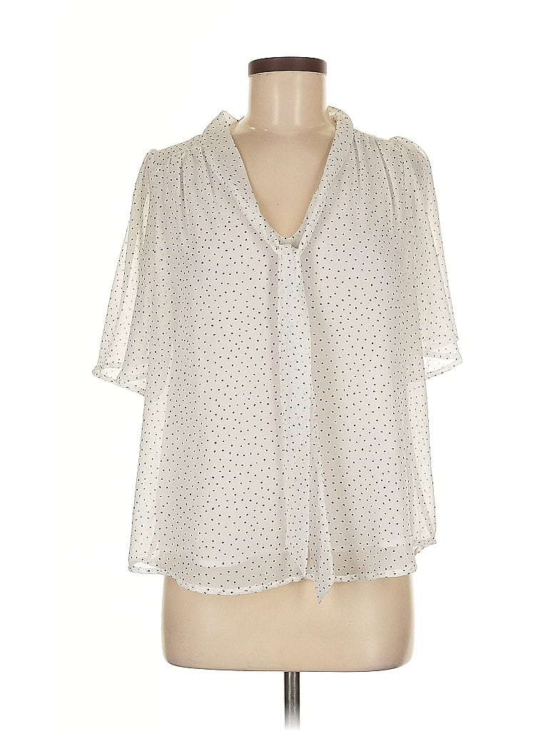 Sienna Sky 100% Polyester Polka Dots Ivory Short Sleeve Blouse Size M - 66% off | ThredUp