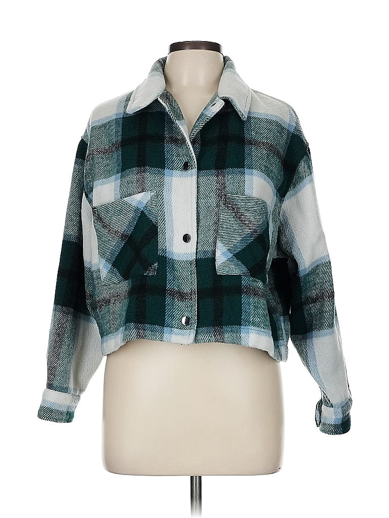 For The Republic 100% Polyester Plaid Teal Jacket Size M - 56% off ...
