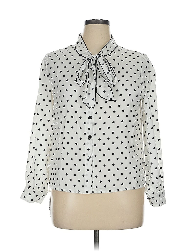 Rui Xin Bei Er Polka Dots White Long Sleeve Blouse Size XL - 60% off ...