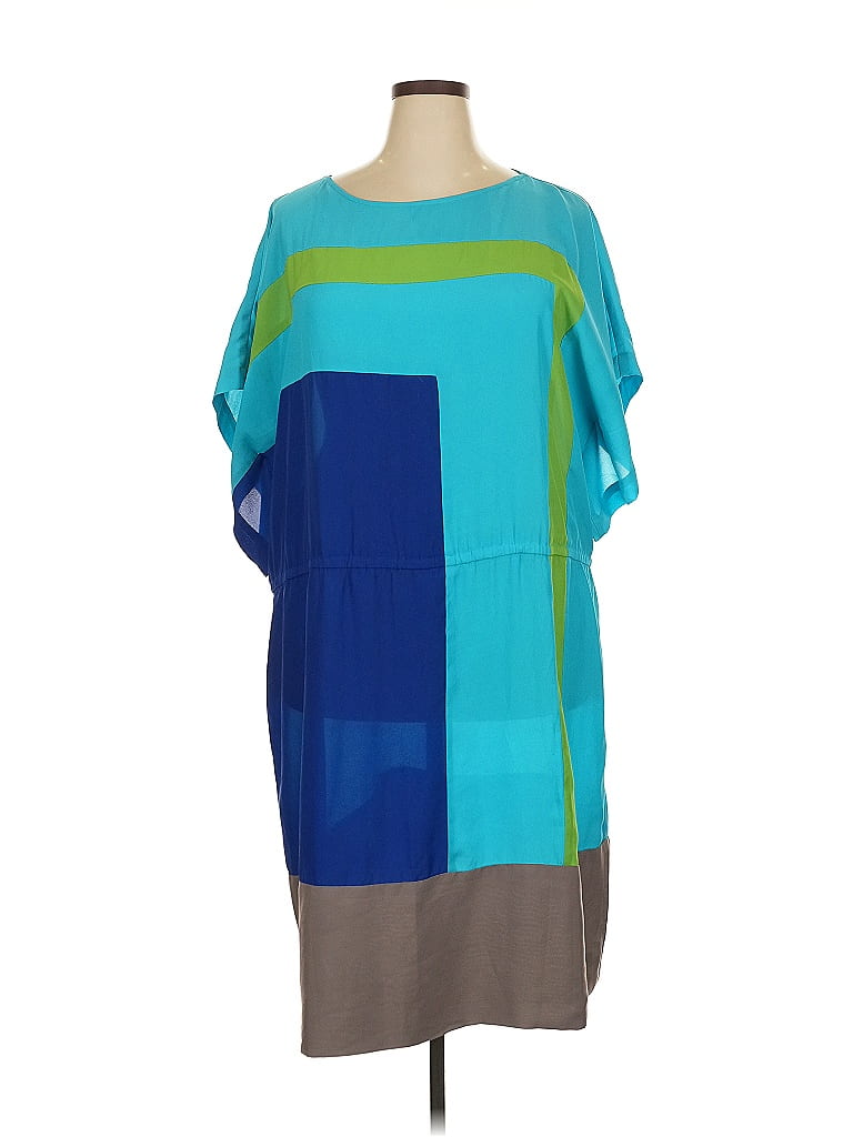 Suzi Chin for Maggy Boutique 100% Polyester Color Block Blue Casual ...