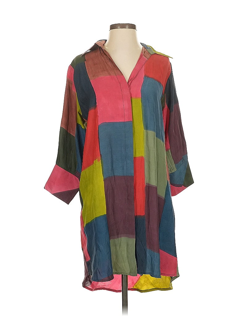 Roberta Freymann Color Block Burgundy 3/4 Sleeve Button-Down Shirt Size ...