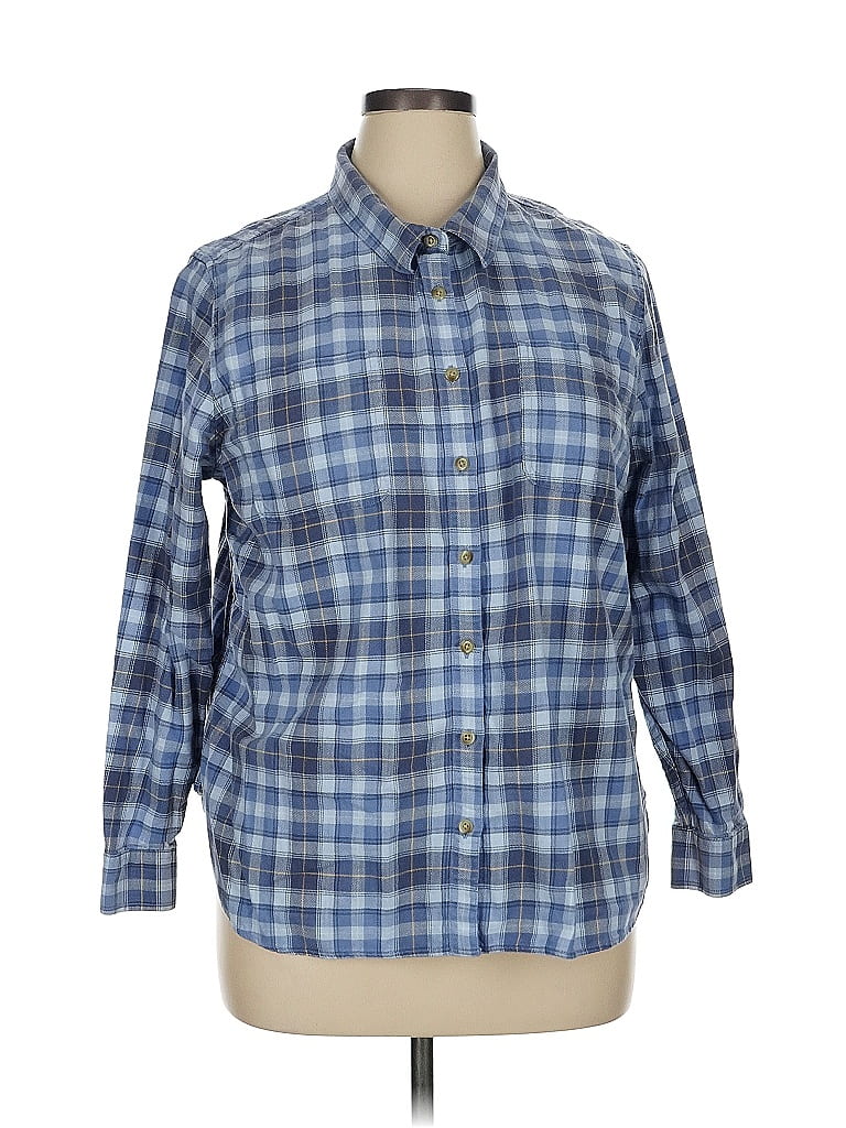L.L.Bean 100% Cotton Plaid Blue Long Sleeve Button-Down Shirt Size XL (petite) - 51% off | ThredUp