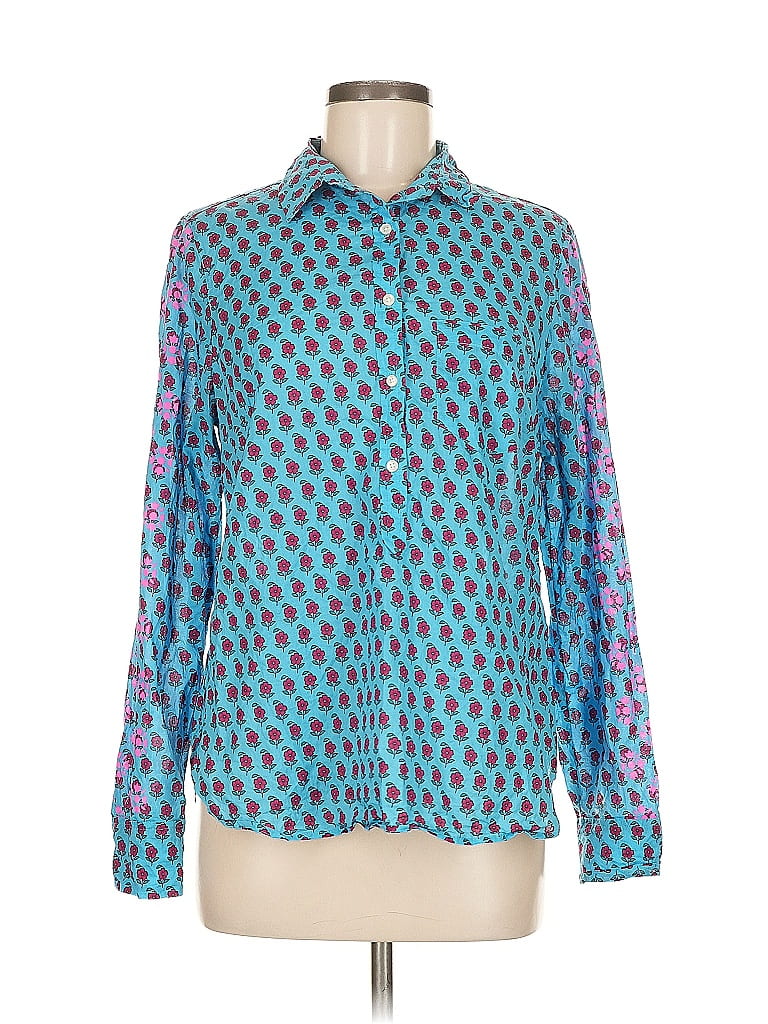 J.Crew 100% Cotton Hearts Blue Long Sleeve Blouse Size M - 77% off | ThredUp