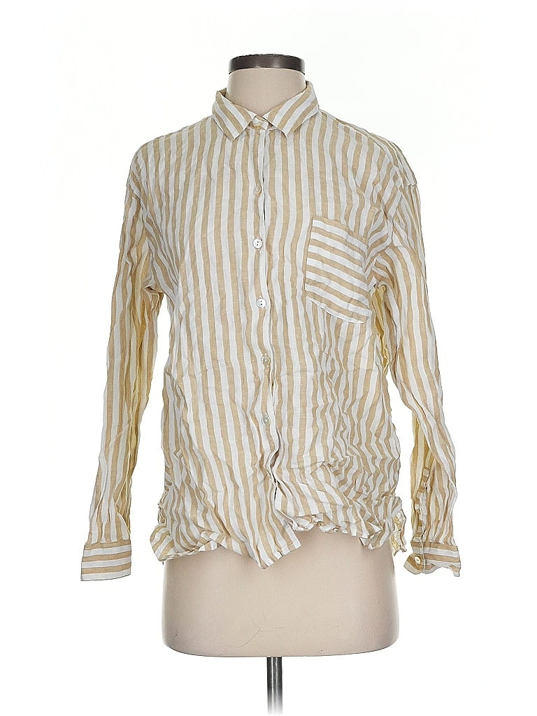 J.Jill 100% Linen Stripes Ivory Long Sleeve Button-Down Shirt Size S - 66% off | ThredUp