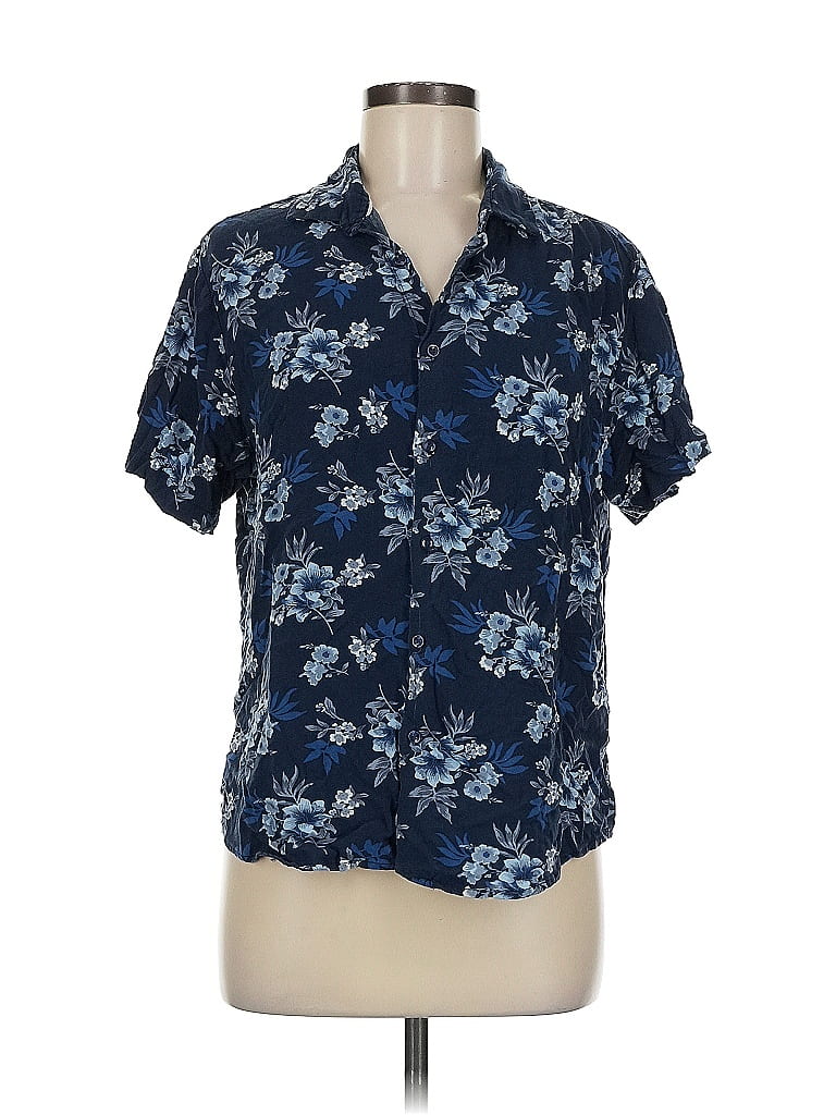 Cactus Man Ricky Singh 100% Viscose Floral Blue Short Sleeve Button ...
