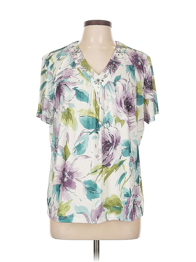 Alfred Dunner Floral White Short Sleeve Blouse Size L - 48% off | ThredUp