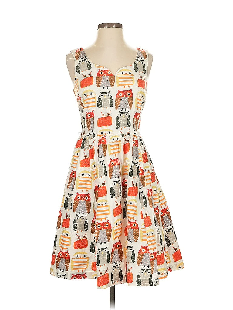 Bea & Dot by ModCloth 100% Cotton Graphic Orange Cocktail Dress Size S ...