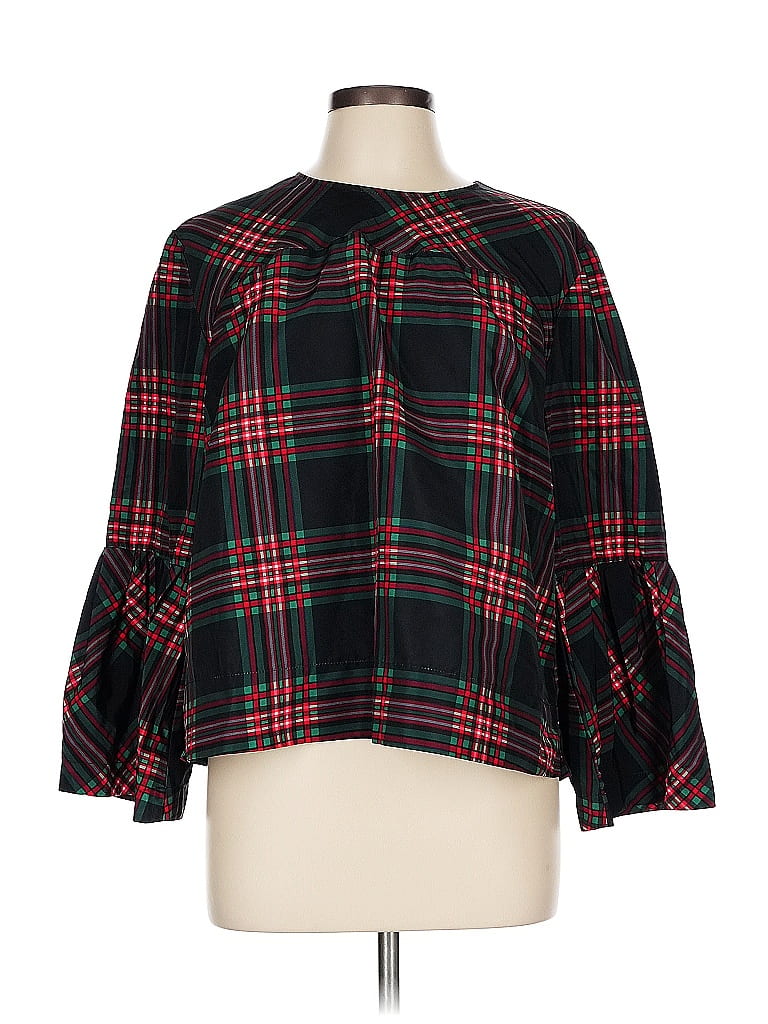 Free Assembly 100% Recycled Polyester Plaid Black Long Sleeve Blouse ...