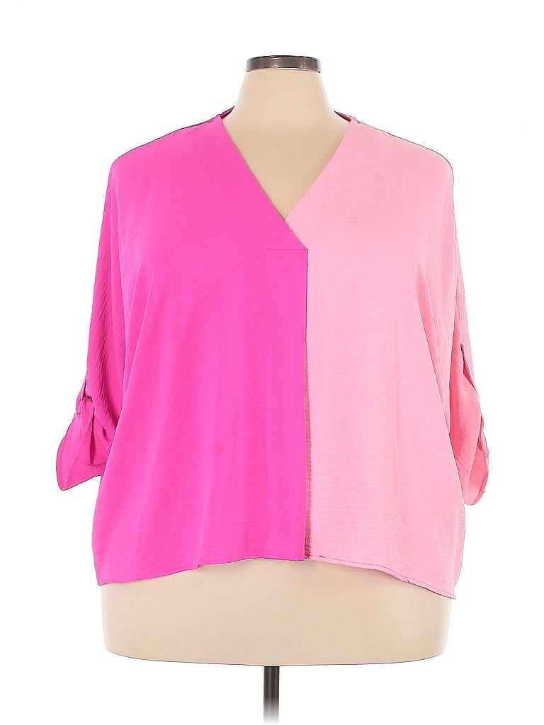 Entro Color Block Pink 3/4 Sleeve Blouse Size 4X - 47% off | ThredUp