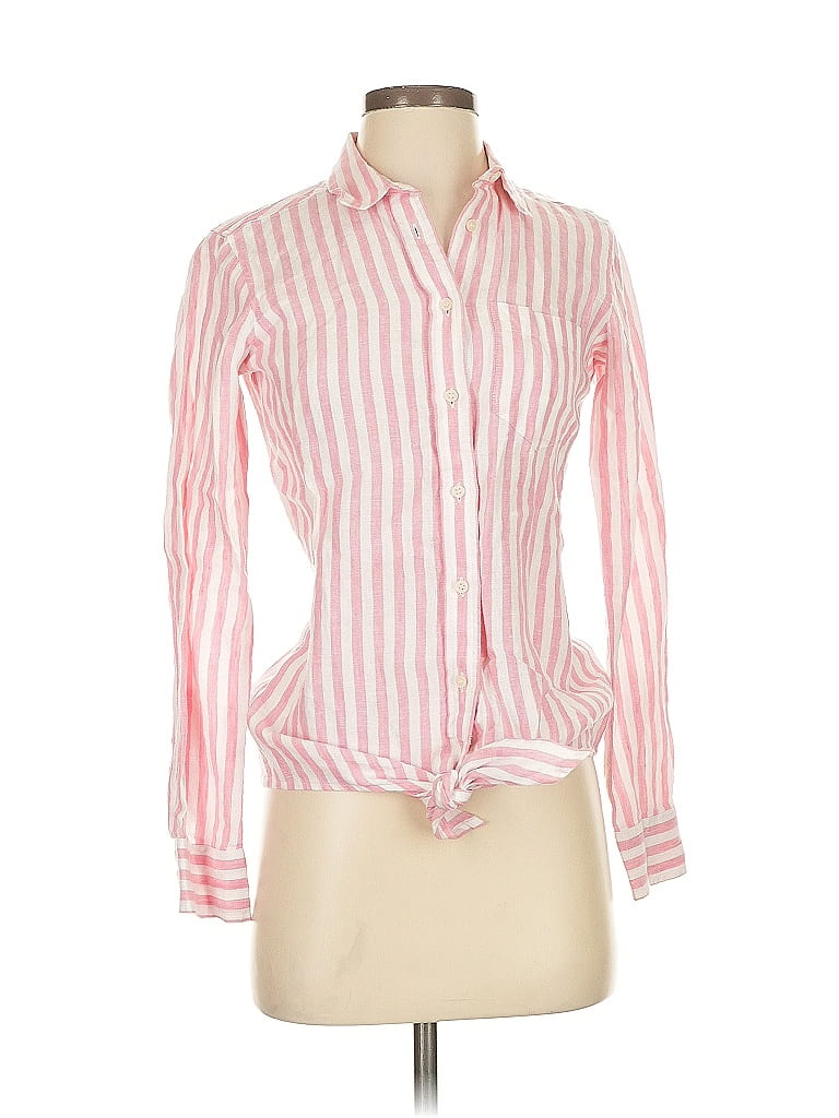 J.Crew 100% Linen Stripes Pink Long Sleeve Blouse Size 00 - 75% off | ThredUp