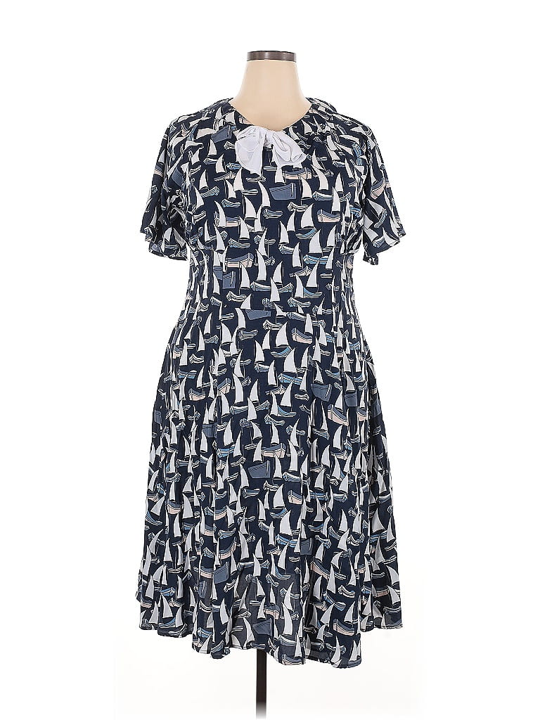 Unique Vintage Print Blue Casual Dress Size 3X - 67% off | ThredUp