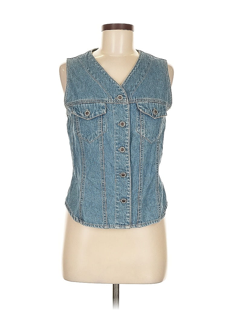 JM Studio 100% Cotton Blue Denim Vest Size M - 65% off | ThredUp