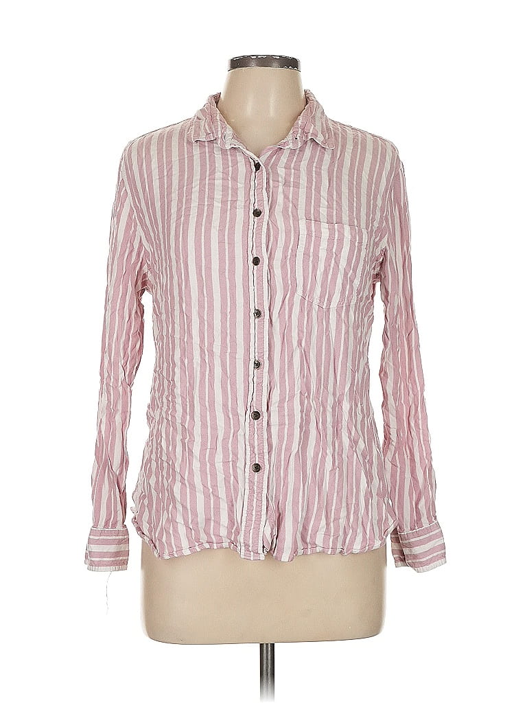 Jachs Girlfriend 100% Rayon Stripes Pink Long Sleeve Button-Down Shirt Size L - 73% off | ThredUp