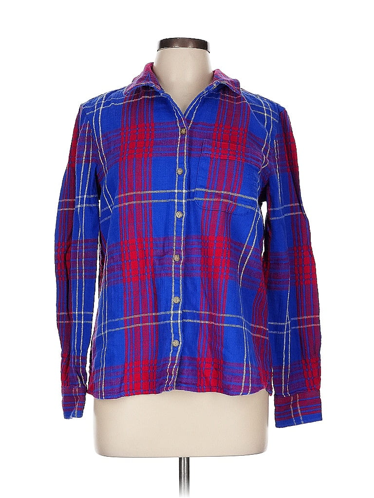 L.L.Bean Signature 100% Cotton Plaid Blue Long Sleeve Button-Down Shirt ...