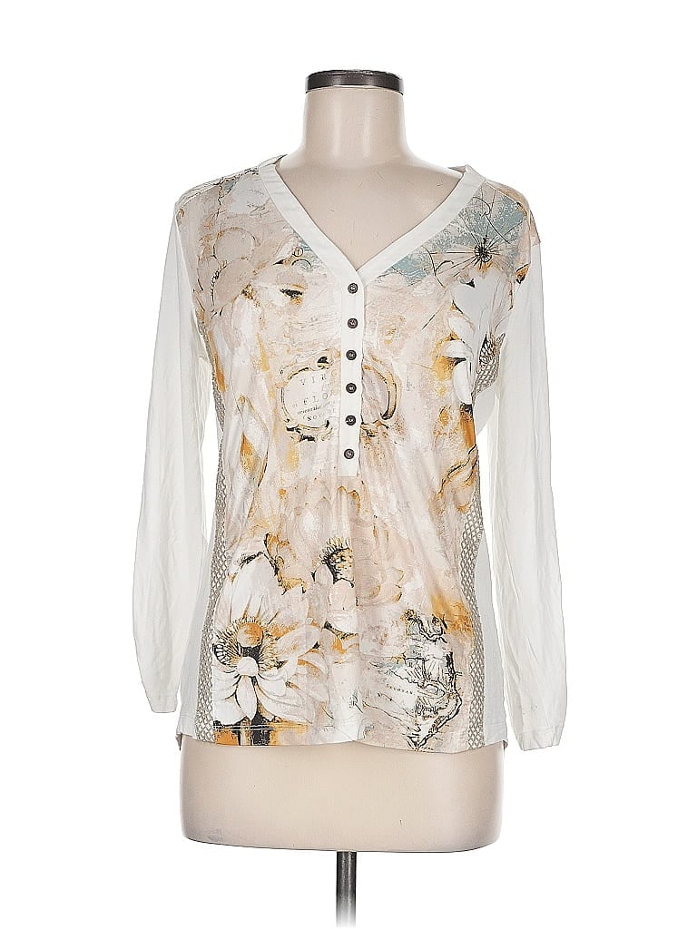 Dolcezza 100% Polyester Floral Ivory Long Sleeve Blouse Size M - 19% ...