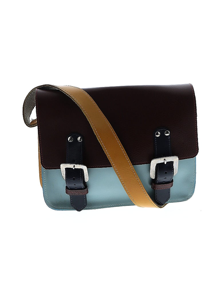 Michaela 100% Leather Color Block Blue Brown Leather Messenger One size ...