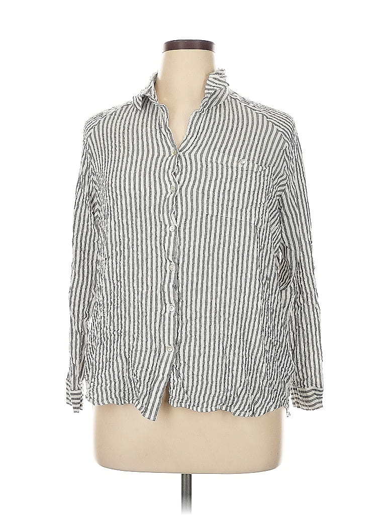 Jane and Delancey Stripes Ivory Long Sleeve Button-Down Shirt Size XL - 52% off | ThredUp
