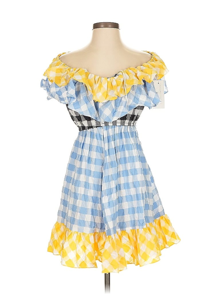 Caroline Constas 100% Cotton Checkered-gingham Blue Casual Dress Size ...
