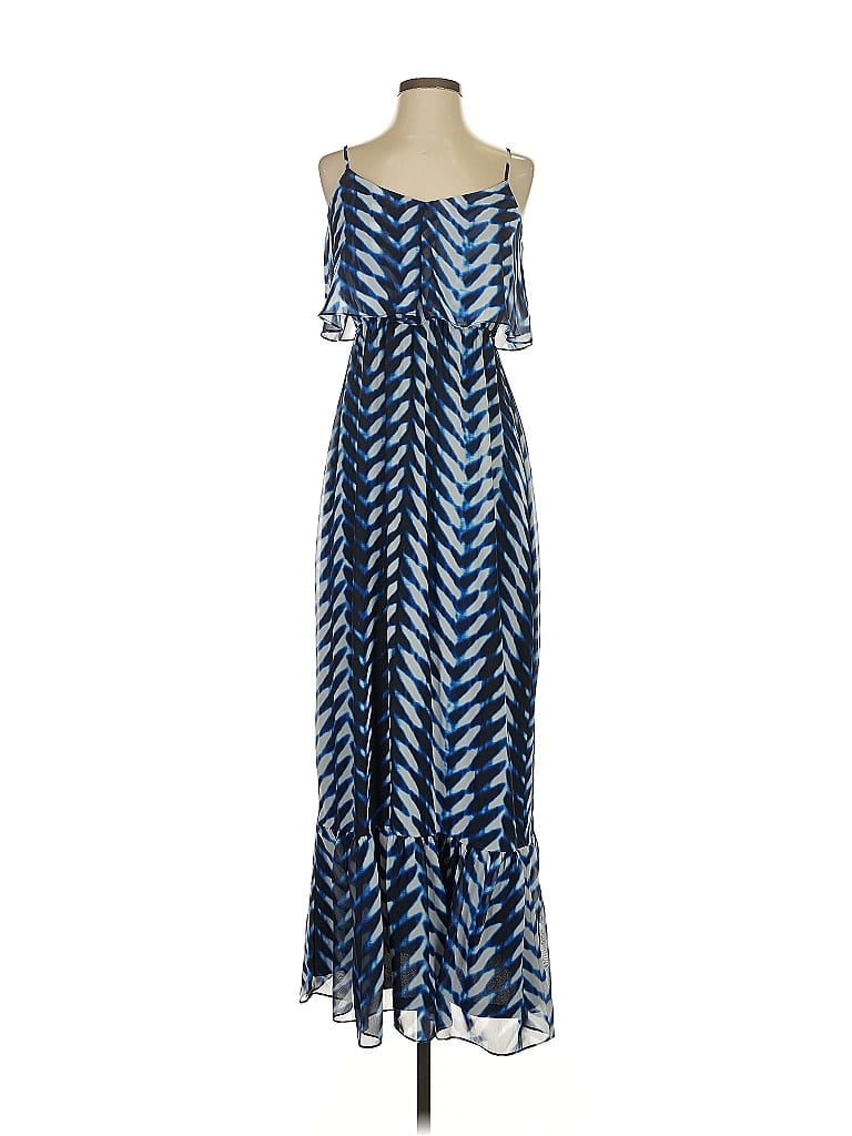 Maggy London 100% Polyester Chevron-herringbone Blue Casual Dress Size ...