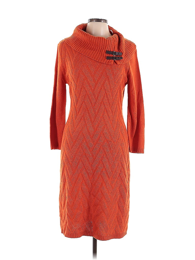 Linea Donna 100% Acrylic Chevron-herringbone Orange Casual Dress Size L ...