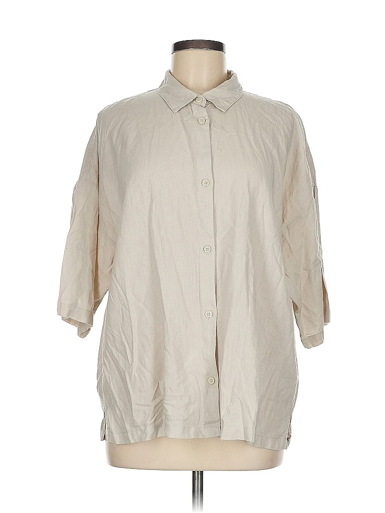 H&M Solid Ivory 3/4 Sleeve Button-Down Shirt Size M - 37% off | ThredUp