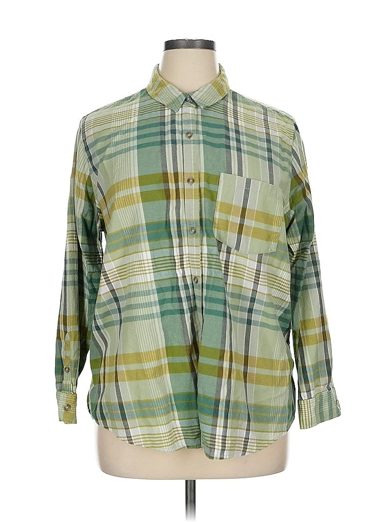 Universal Thread Plaid Green Long Sleeve Button-Down Shirt Size XL - 36 ...