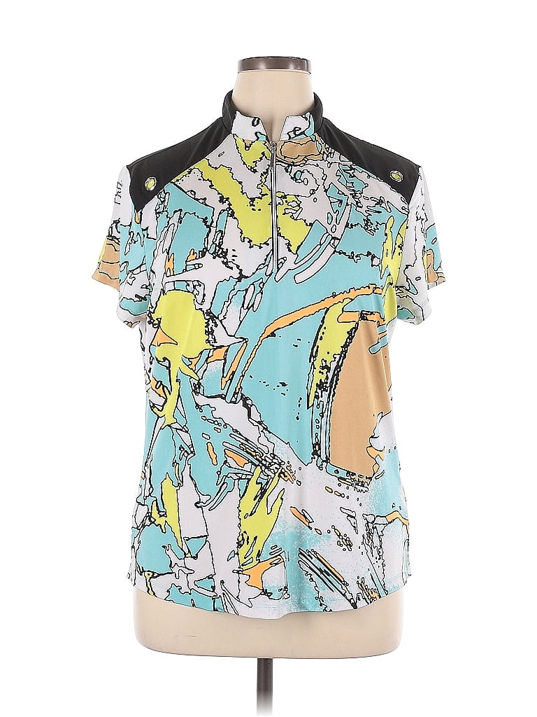 Jamie Sadock Graphic Teal Short Sleeve Blouse Size XL - 66% off | ThredUp
