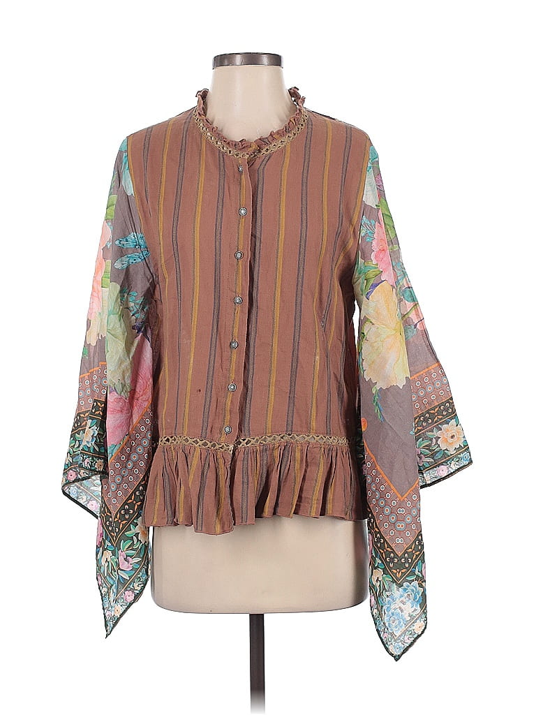Aratta Silent Journey 100% Cotton Brown 3/4 Sleeve Blouse Size S - 70% ...